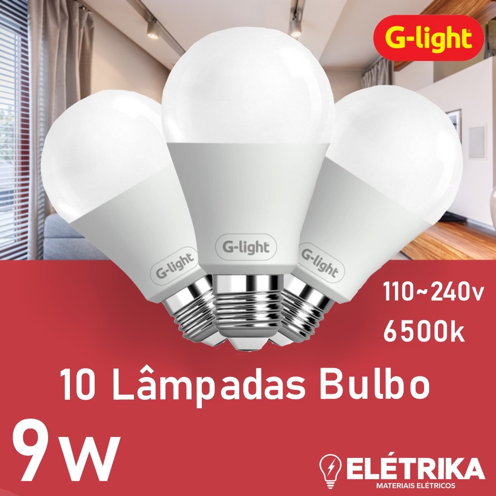 KIT 10 Lâmpadas Bulbo LED 9W 6500K 100~240V AUTOVOLT - G-LIGHT
